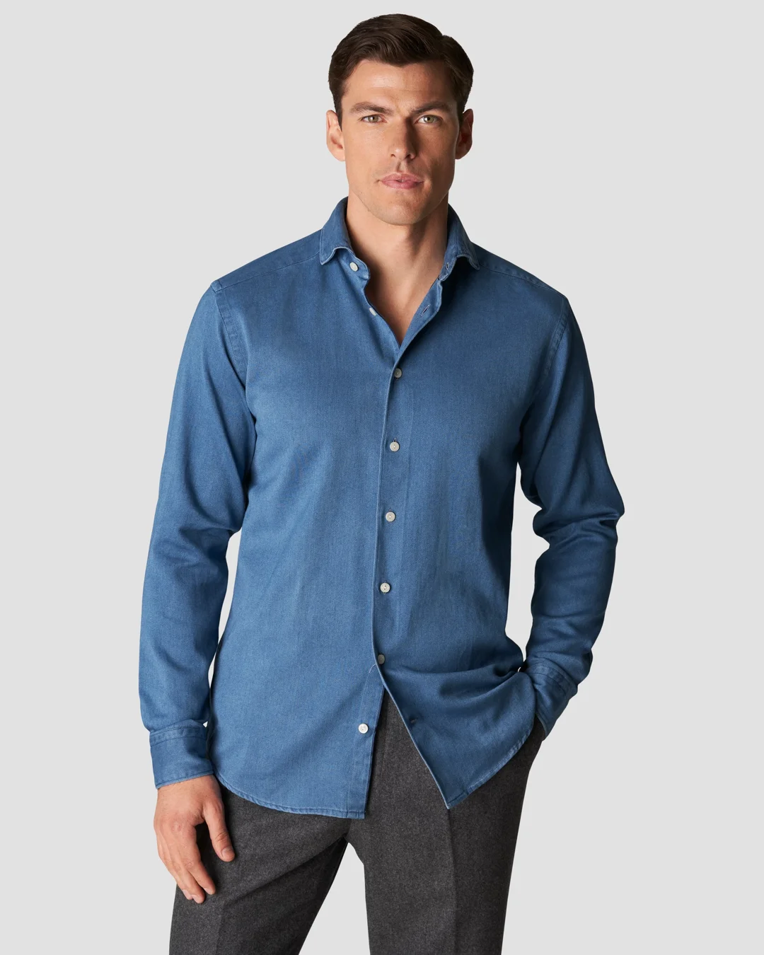 Blue Satin Indigo Shirt - Eton