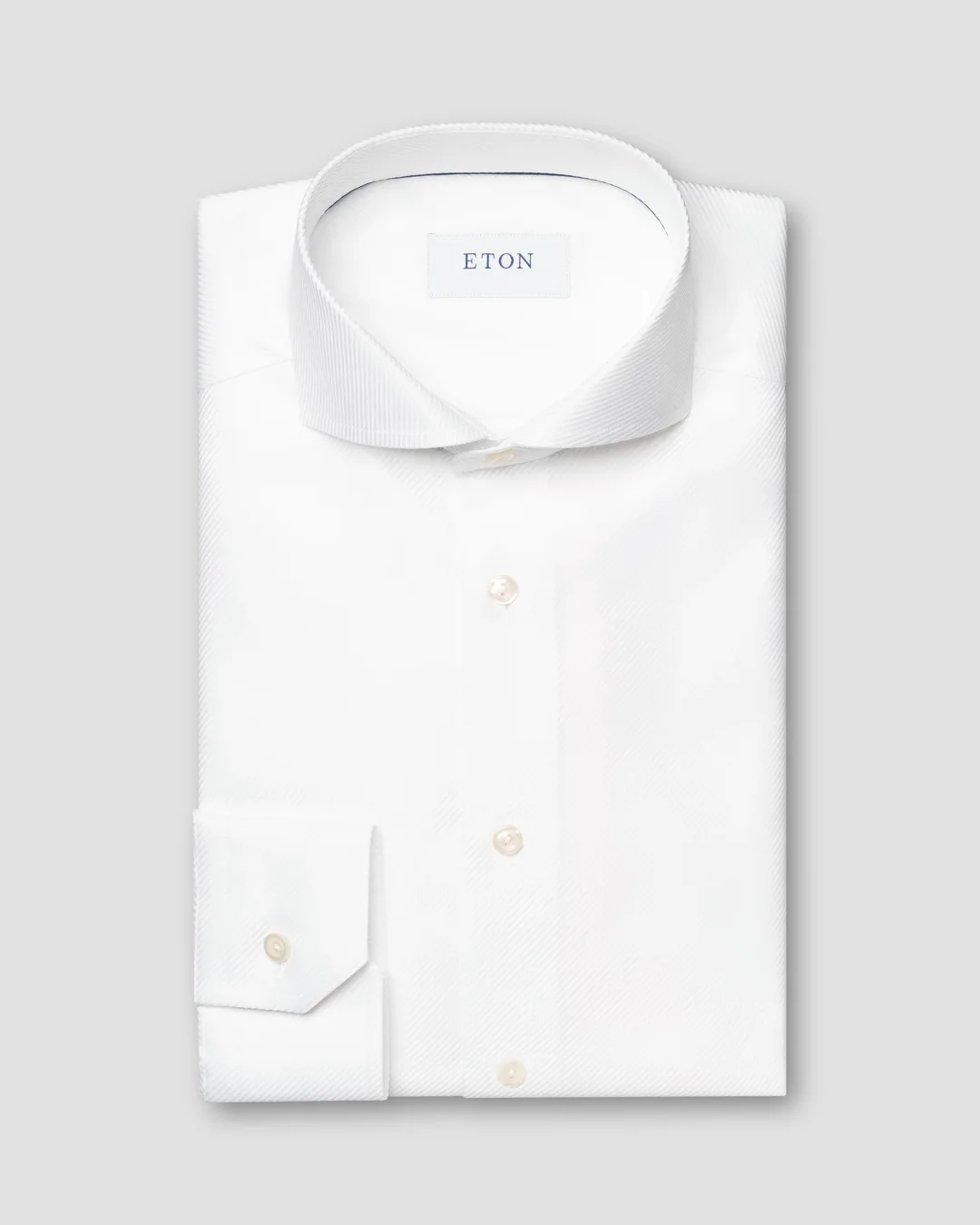 White Solid Textured Twill Shirt - Eton