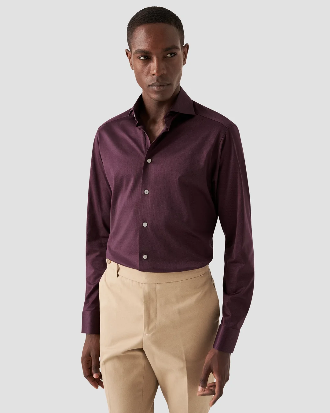 Dark Purple Filo di Scozia Knitted Shirt - Eton