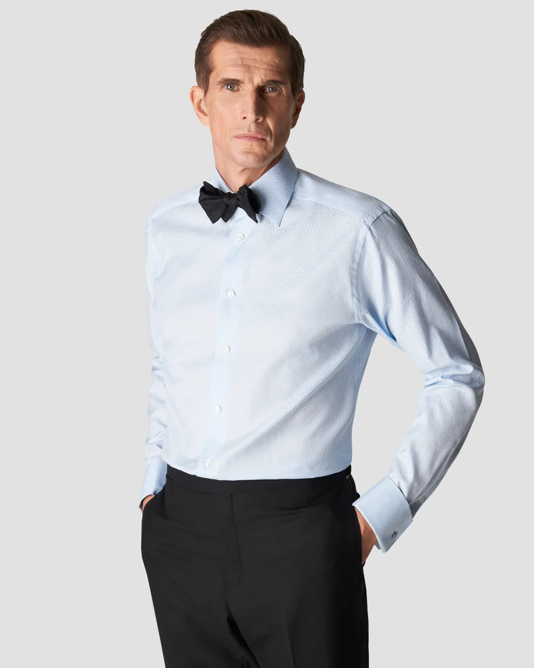 Light Blue Geometric Print Jacquard Tuxedo Shirt - Eton