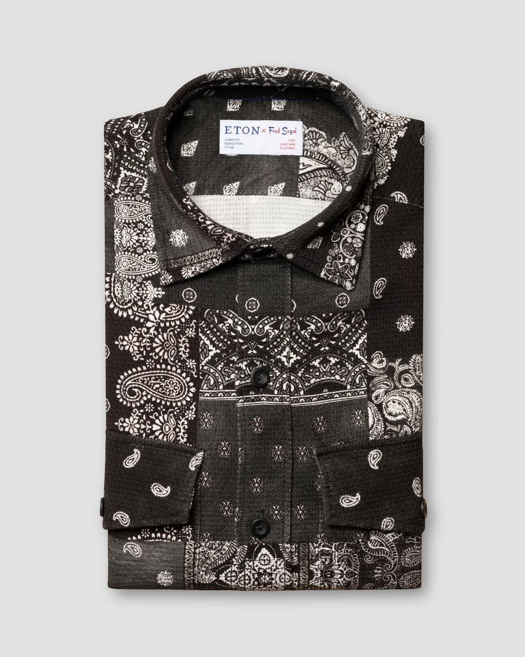 Black Dobby Overshirt – Monochrome Patchwork Print - Eton
