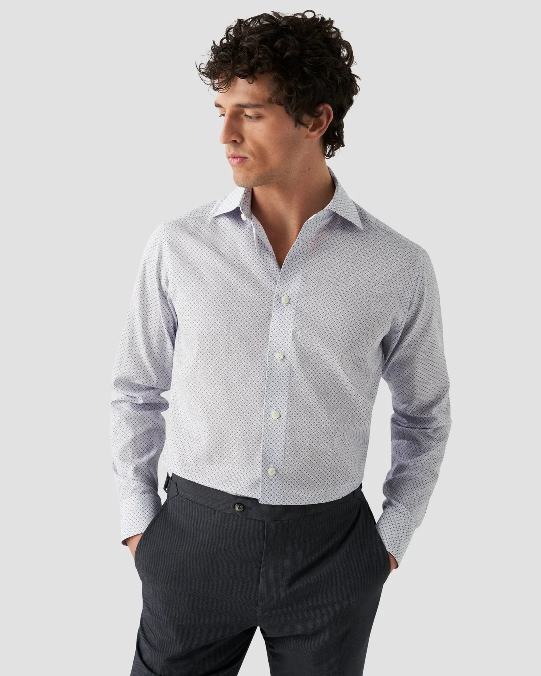 Light Blue Micro Floral Print Signature Poplin Shirt - Eton