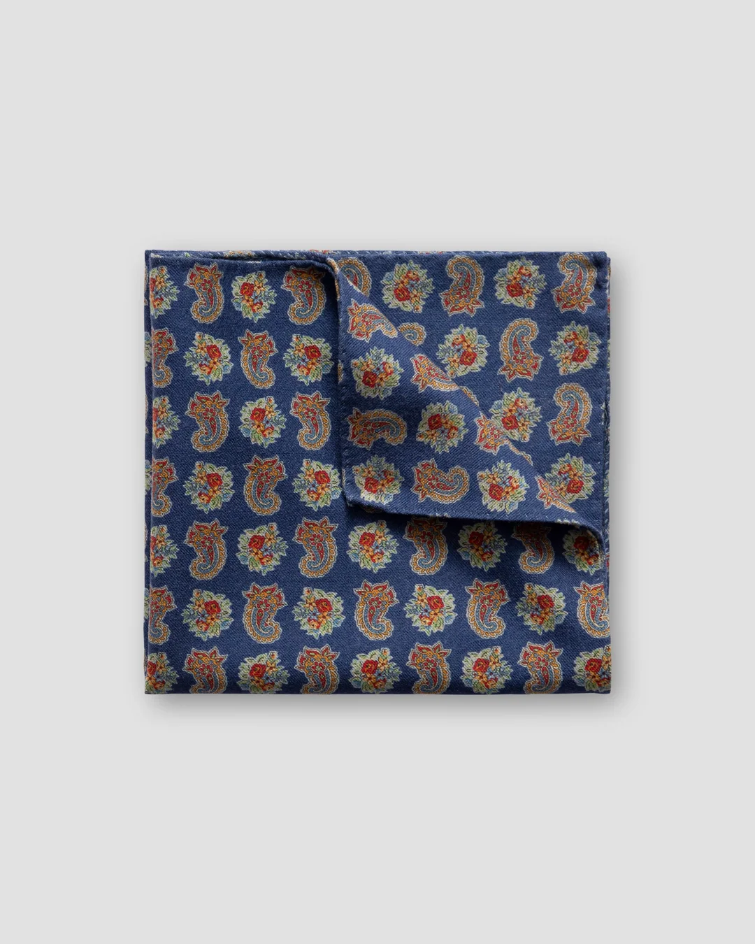 Mid Blue Double–sided Wool Pocket Square - Eton