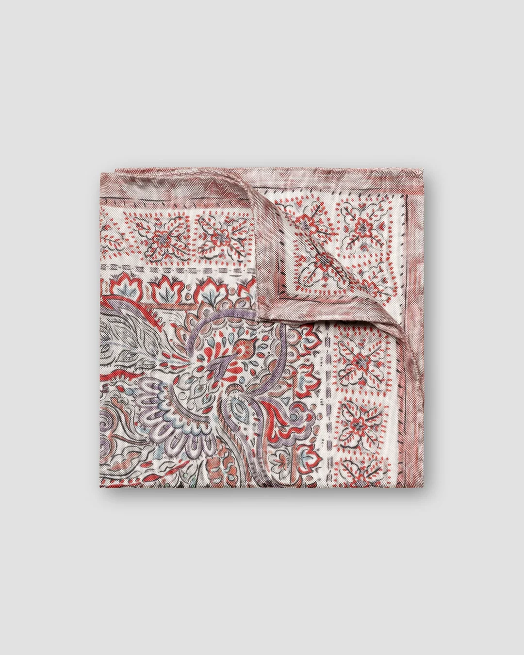 Red Paisley Print Silk Pocket Square - Eton
