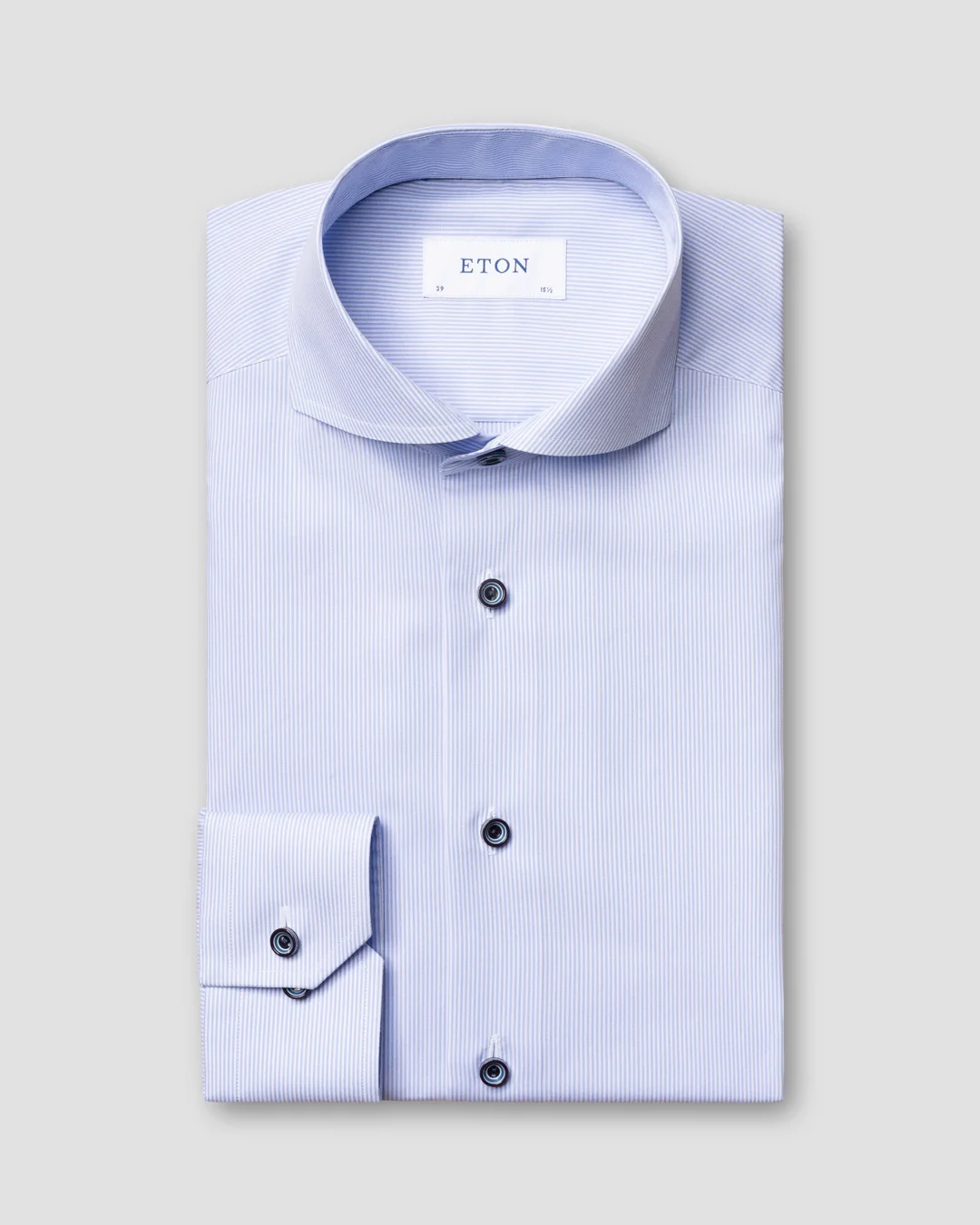 Light Blue Striped Poplin Shirt - Navy Buttons - Eton
