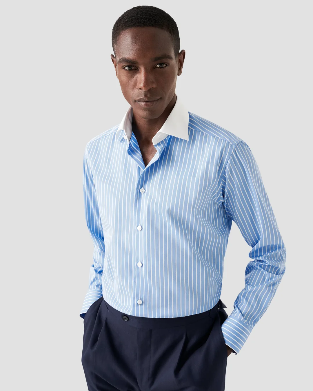 Light Blue Striped Elevated Poplin Shirt - Eton