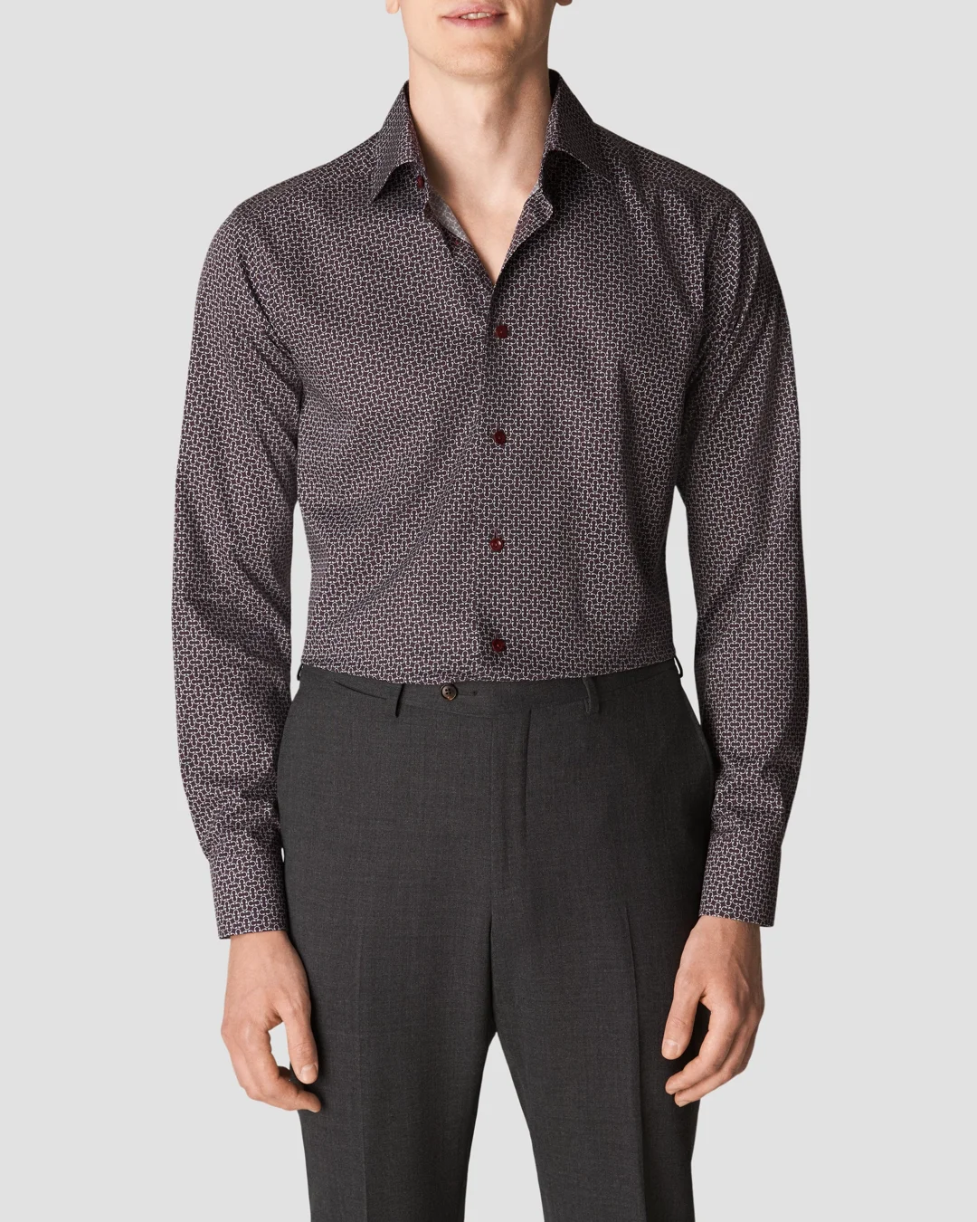 Dark Red Geometric Signature Twill Shirt - Eton