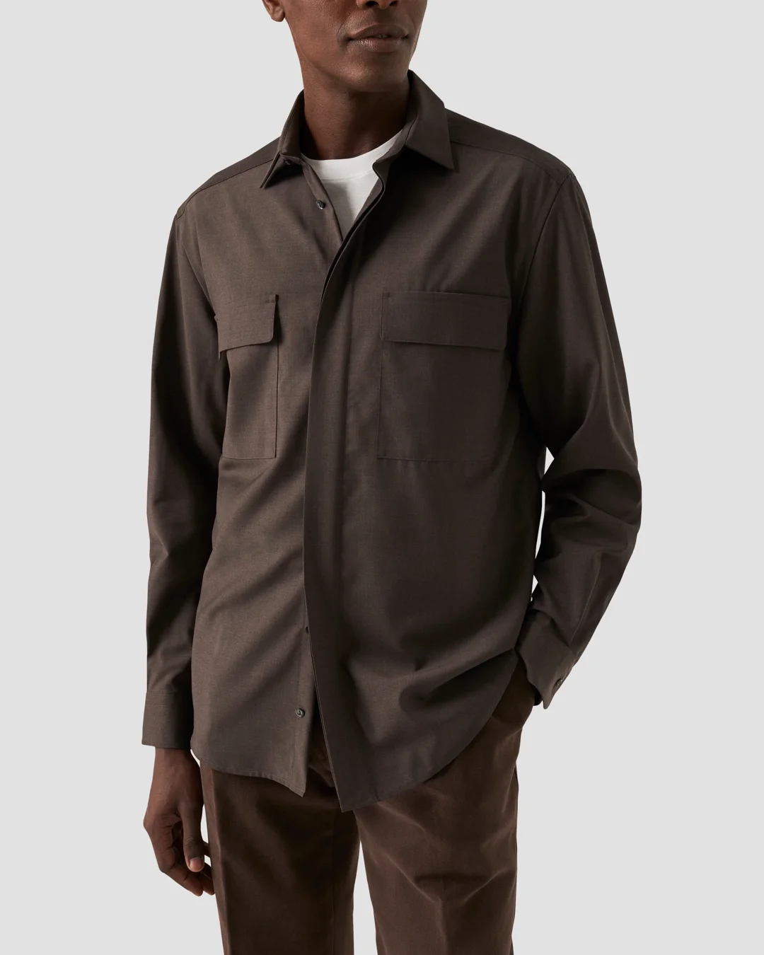 Dark Brown Merino Wool Overshirt - Eton