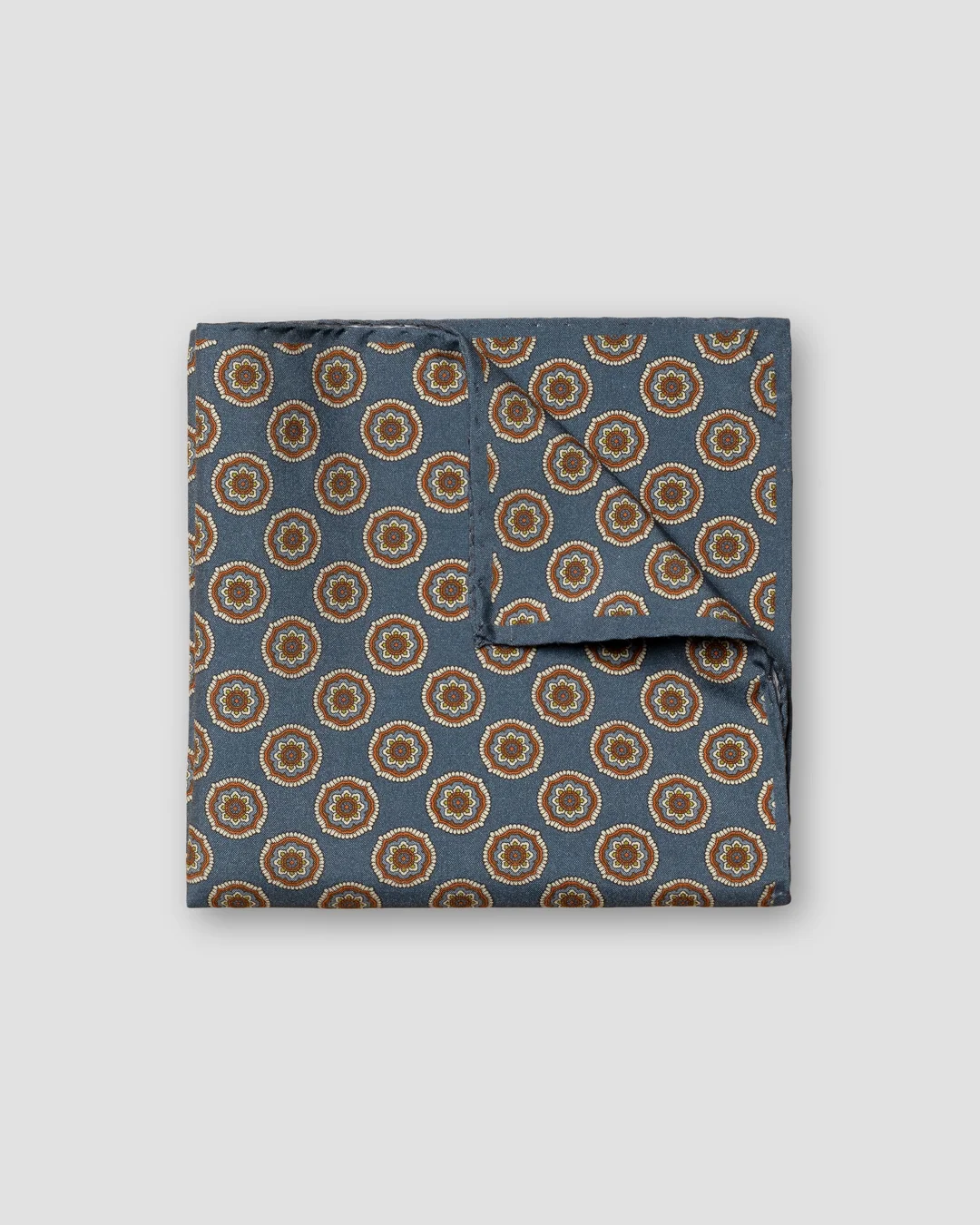 Blue Geometric Print Fuji Silk Pocket Square - Eton