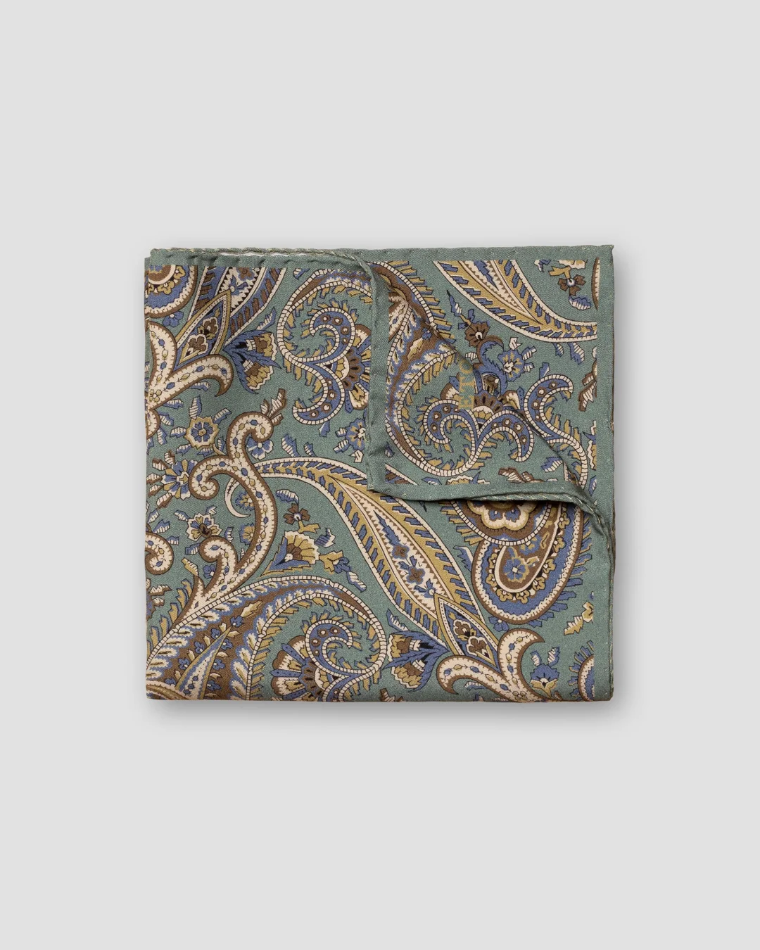 Green Paisley Print Fuji Silk Pocket Square - Eton