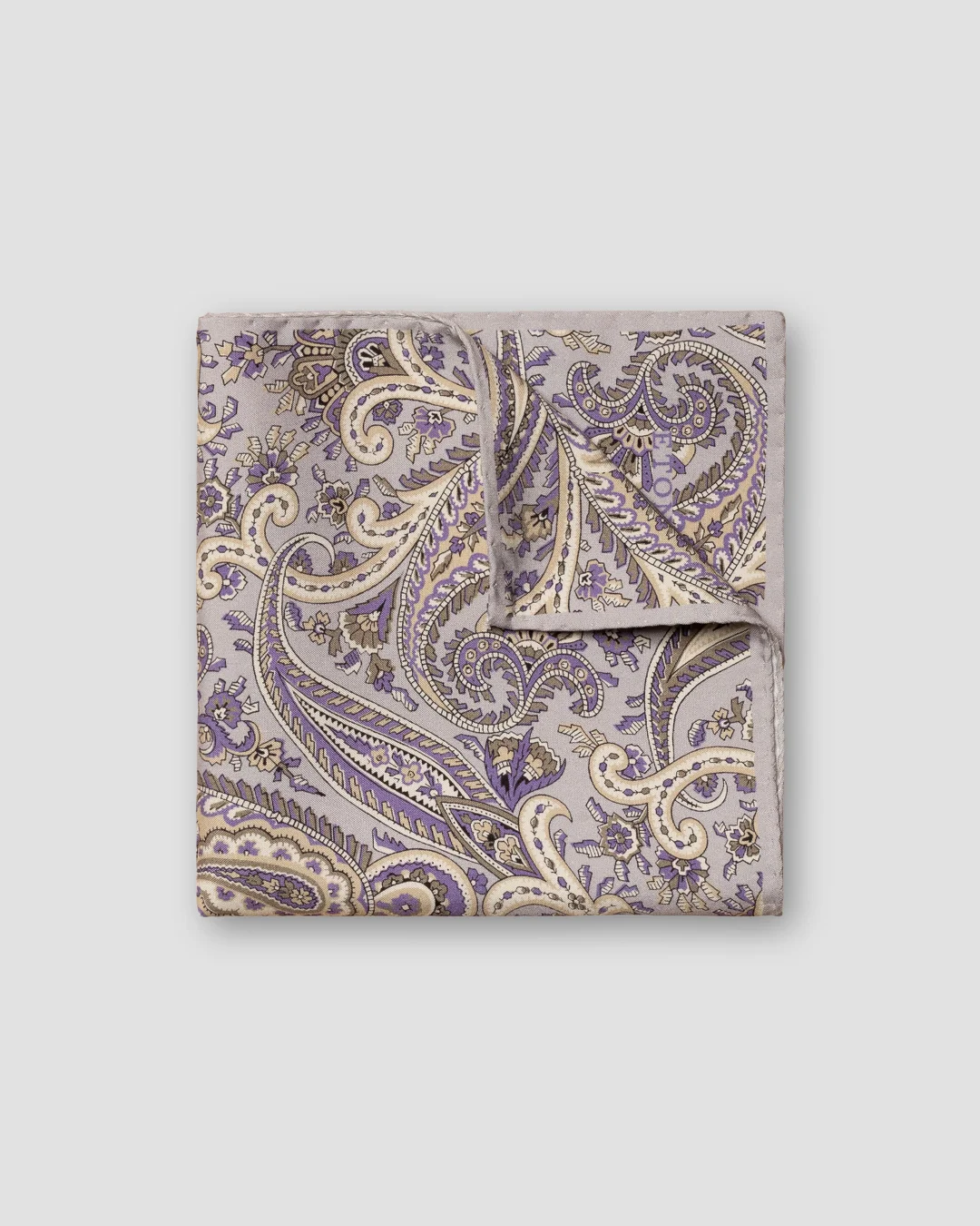 Gray Paisley Print Fuji Silk Pocket Square - Eton