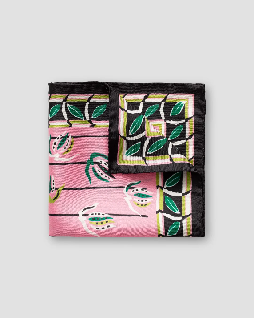 Pink leaf border pocket square - Eton