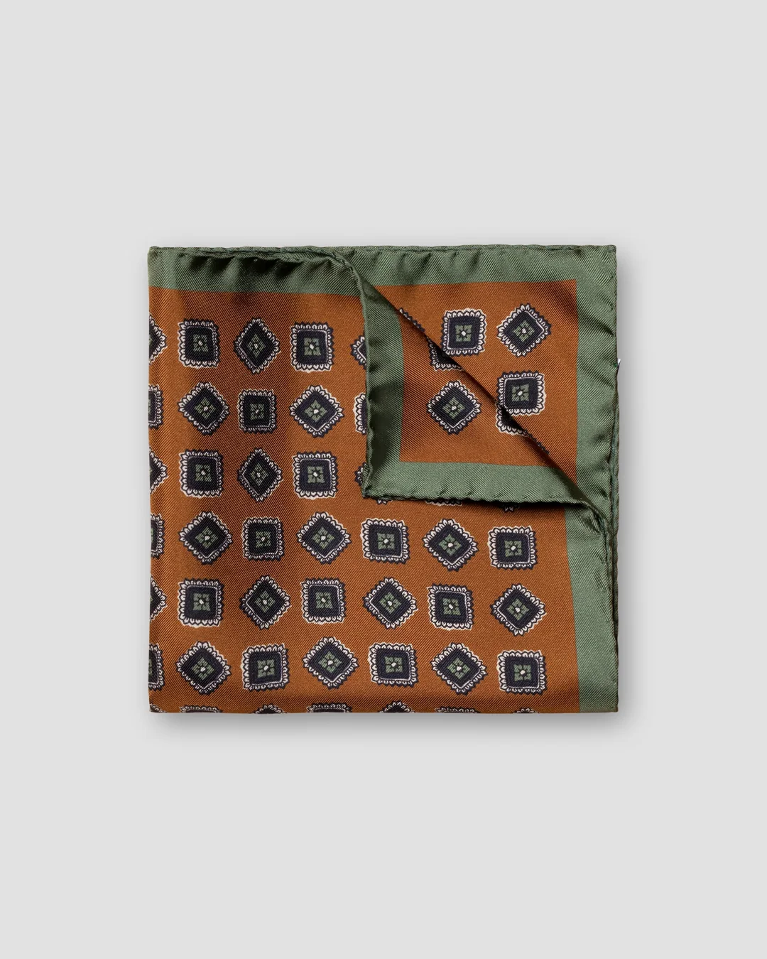 Brown Medallion Silk Pocket Square - Eton