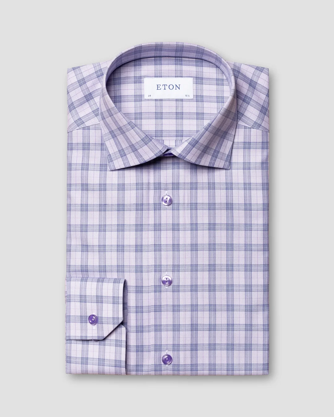 Purple Plaid Cotton-Lyocell Stretch Shirt - Eton