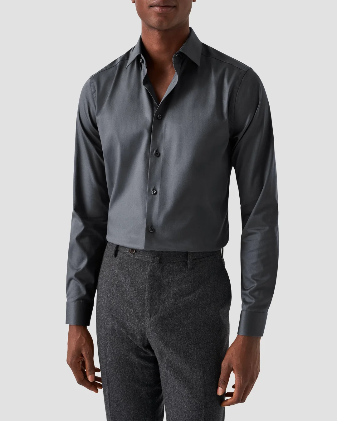 Mid Gray Stretch Twill Shirt - Eton