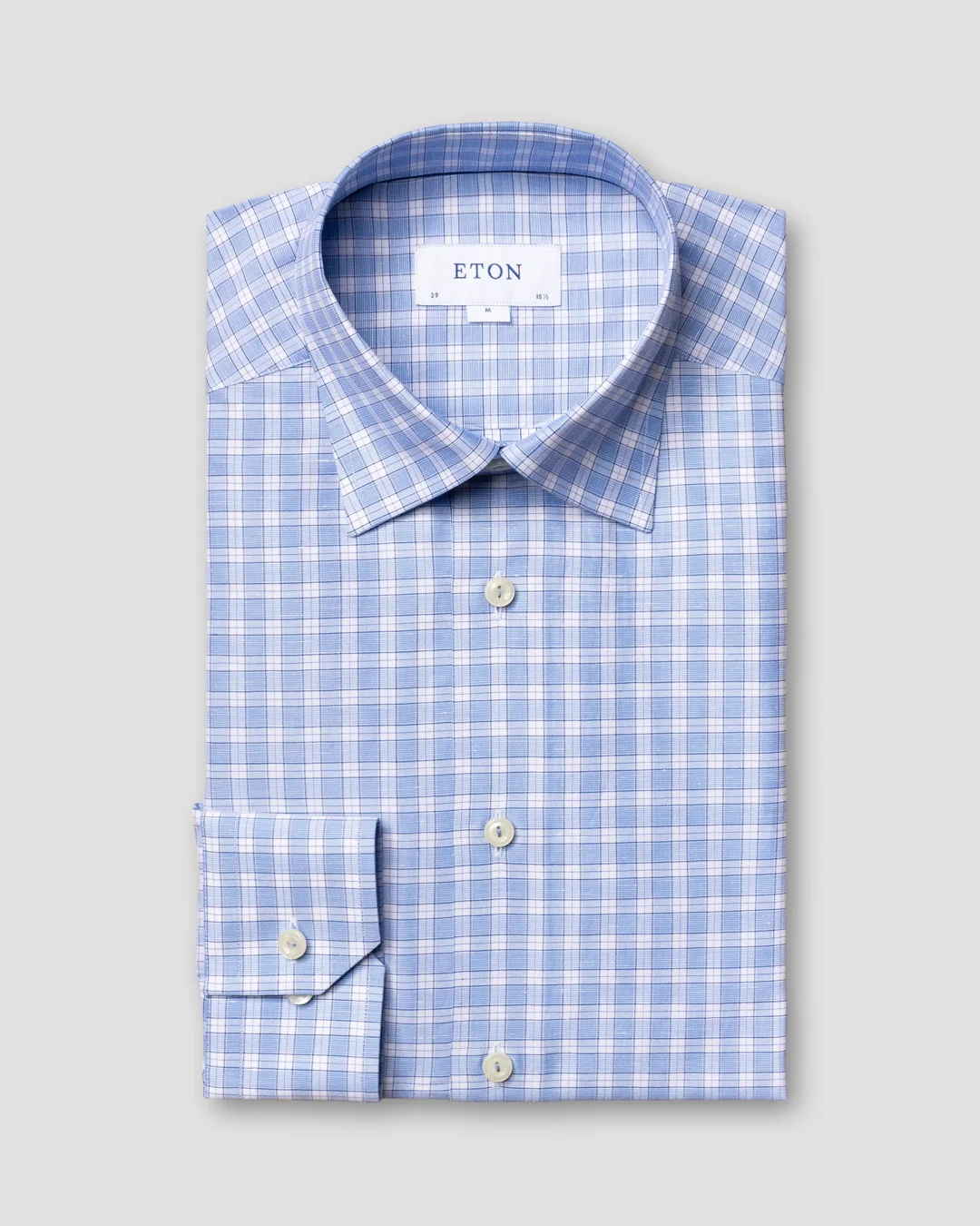 Blue Checked Cotton and Linen Shirt - Eton