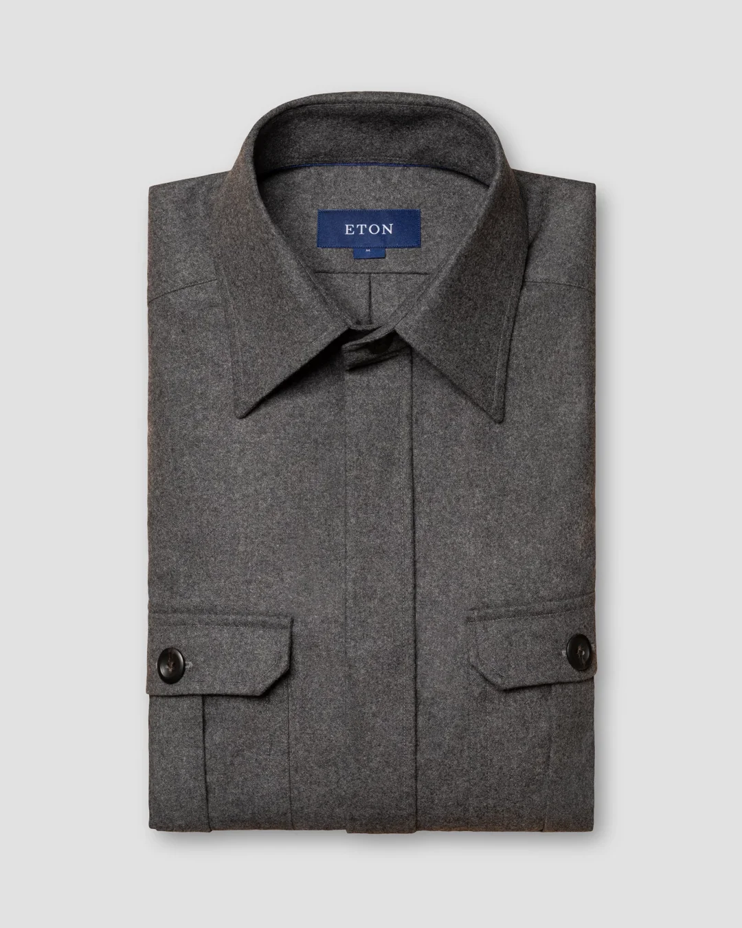 Mid Gray Wool-Cashmere Flannel Overshirt - Eton