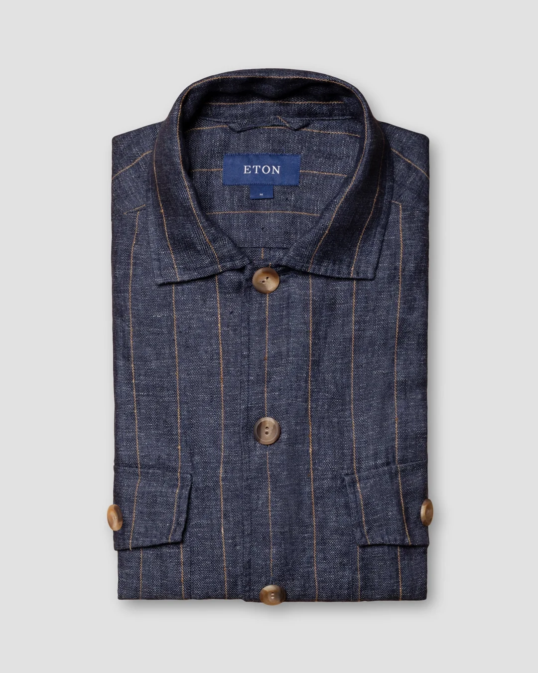 Navy Blue Striped Linen Twill Overshirt - Eton