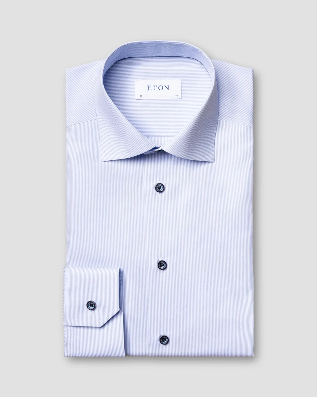 Light Blue Striped Poplin Shirt - Navy Buttons - Eton