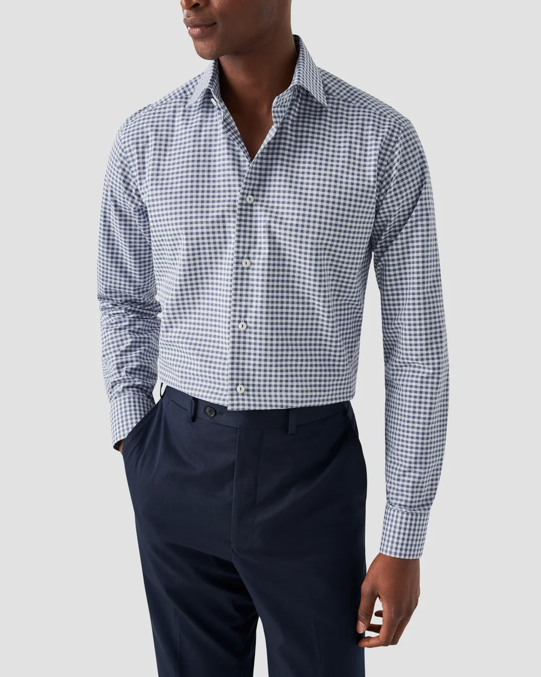 Navy Checked Fine Piqué Shirt - Eton