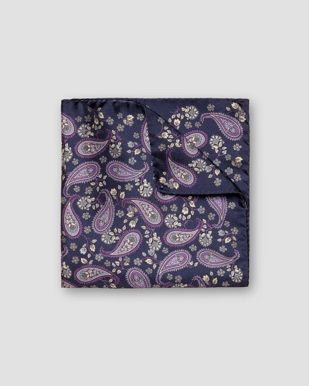Navy Paisley Panama Silk Pocket Square - Eton
