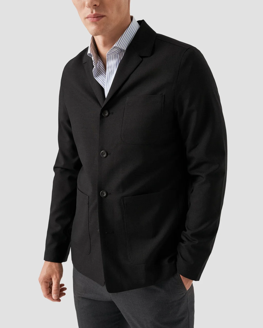 Dark Gray Lined Wool Overshirt - Eton