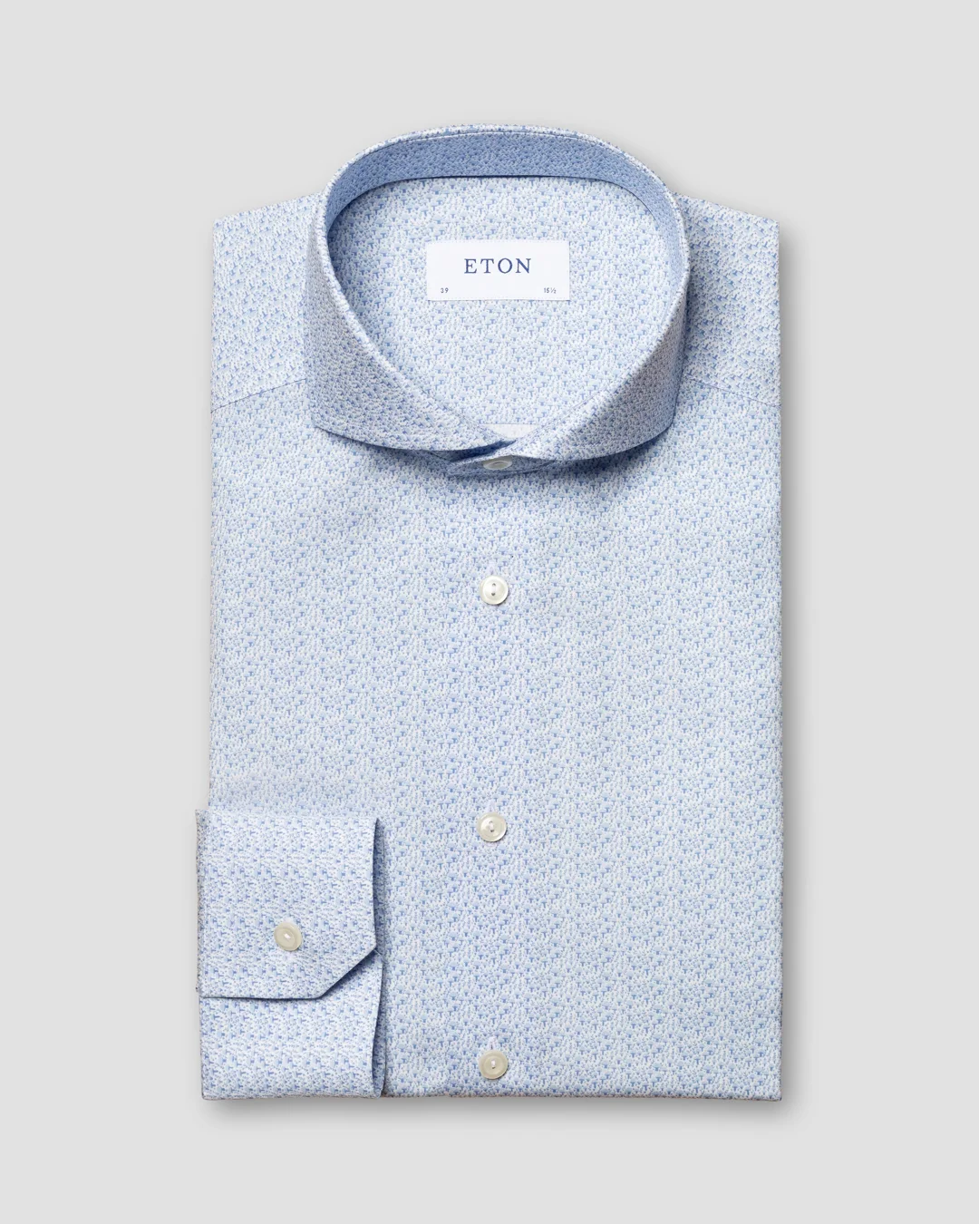 Light Blue Botanical Print Signature Poplin Shirt - Eton