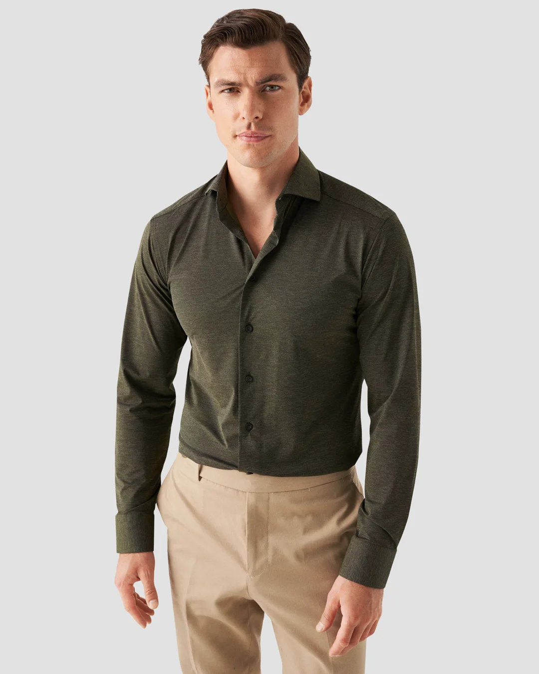 Dark Green Mélange Four-Way Stretch Shirt - Eton