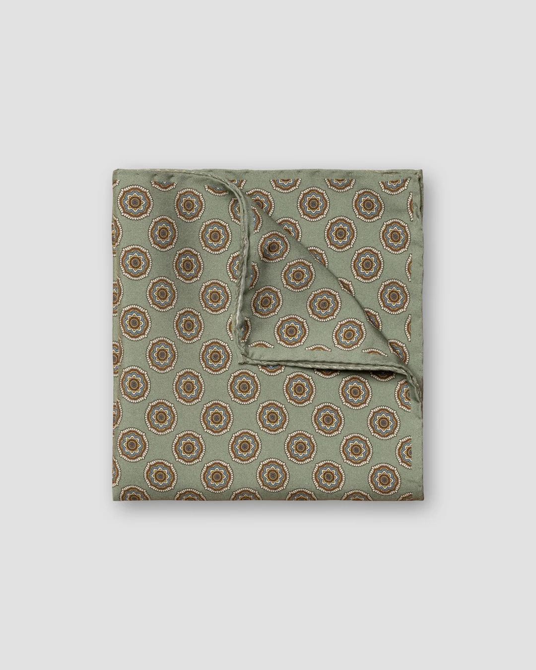 Green Geometric Print Fuji Silk Pocket Square - Eton