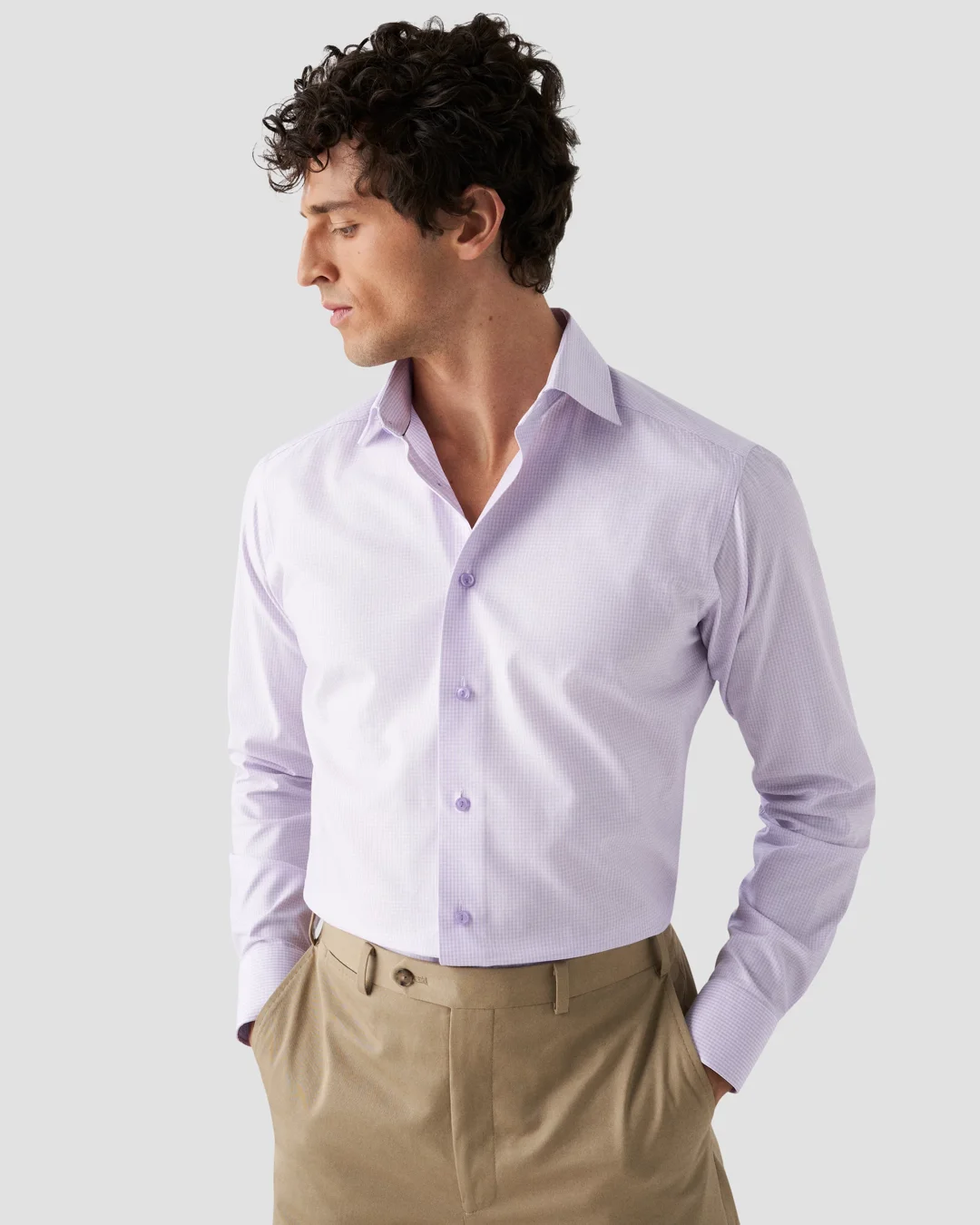 Light Purple Checked Cotton & TENCEL™ Lyocell Stretch Shirt - Eton