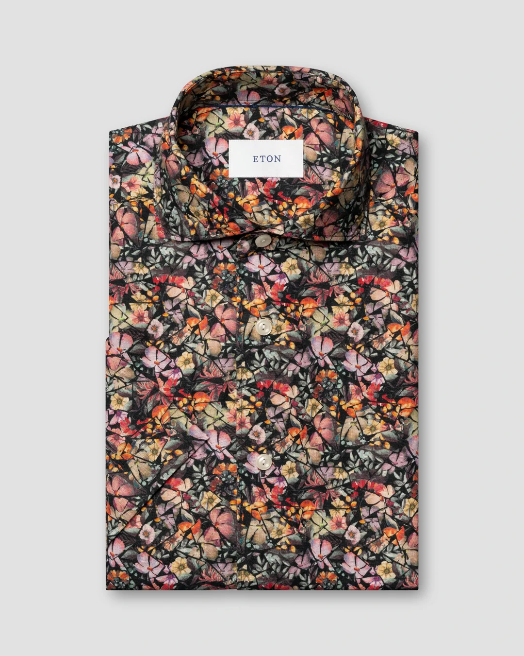 Colorful Flower Mosaic Print Linen Shirt - Eton