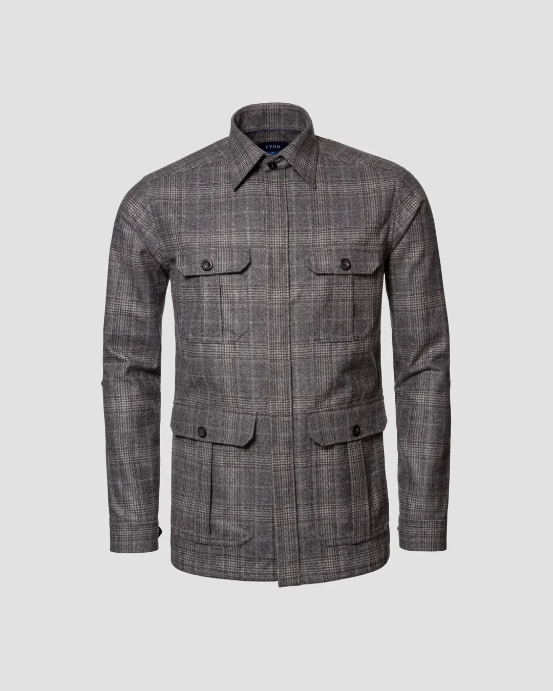 Mid Gray Check Wool-Cashmere Flannel Overshirt - Eton