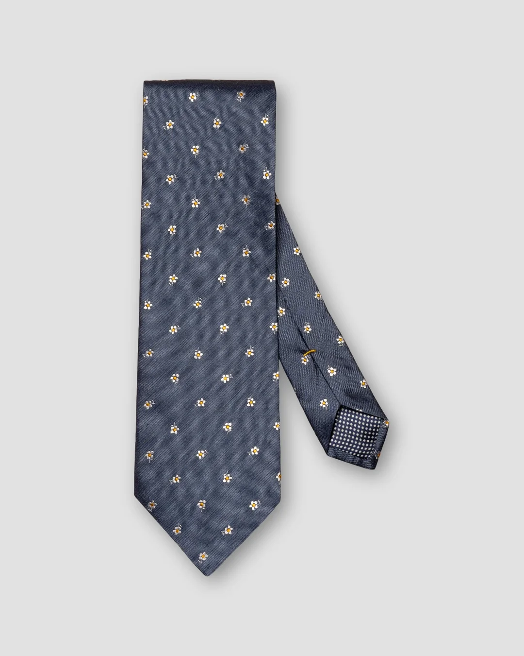 Navy Floral Print Silk & Linen Tie - Eton