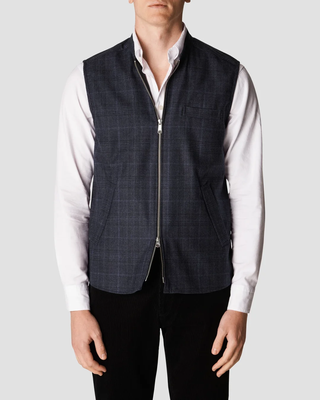 Navy Blue Check Twill Wool Cashmere Vest - Eton