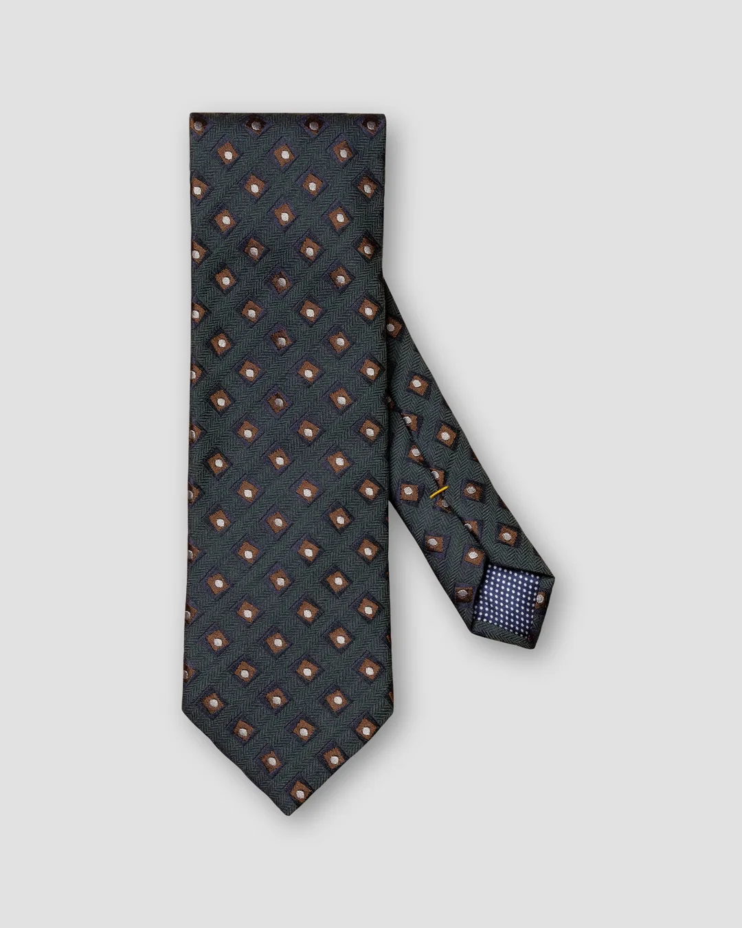 Dark Green Geometric Herringbone Cotton Wool Blend Tie - Eton