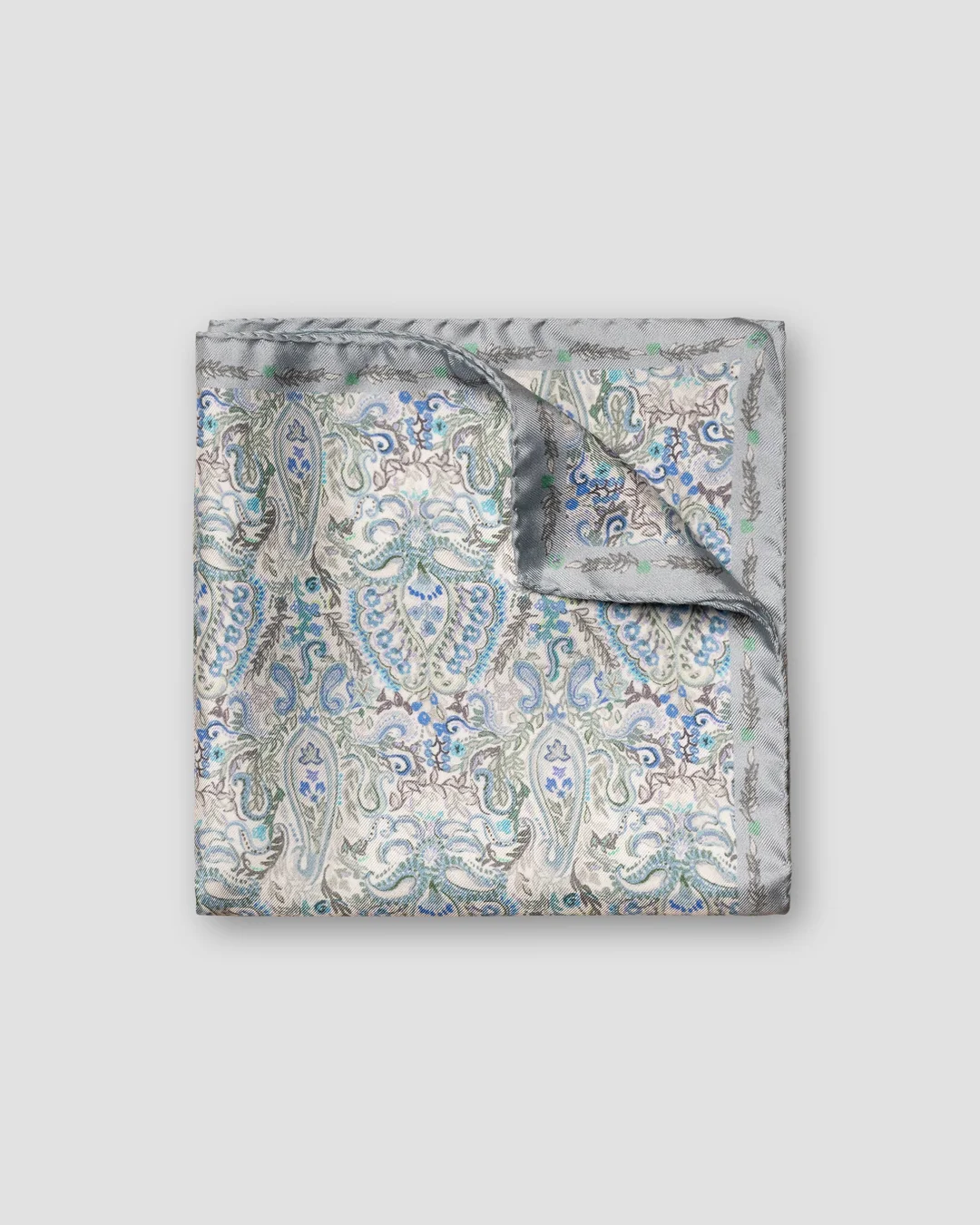 Light Blue Paisley Print Silk Pocket Square - Eton