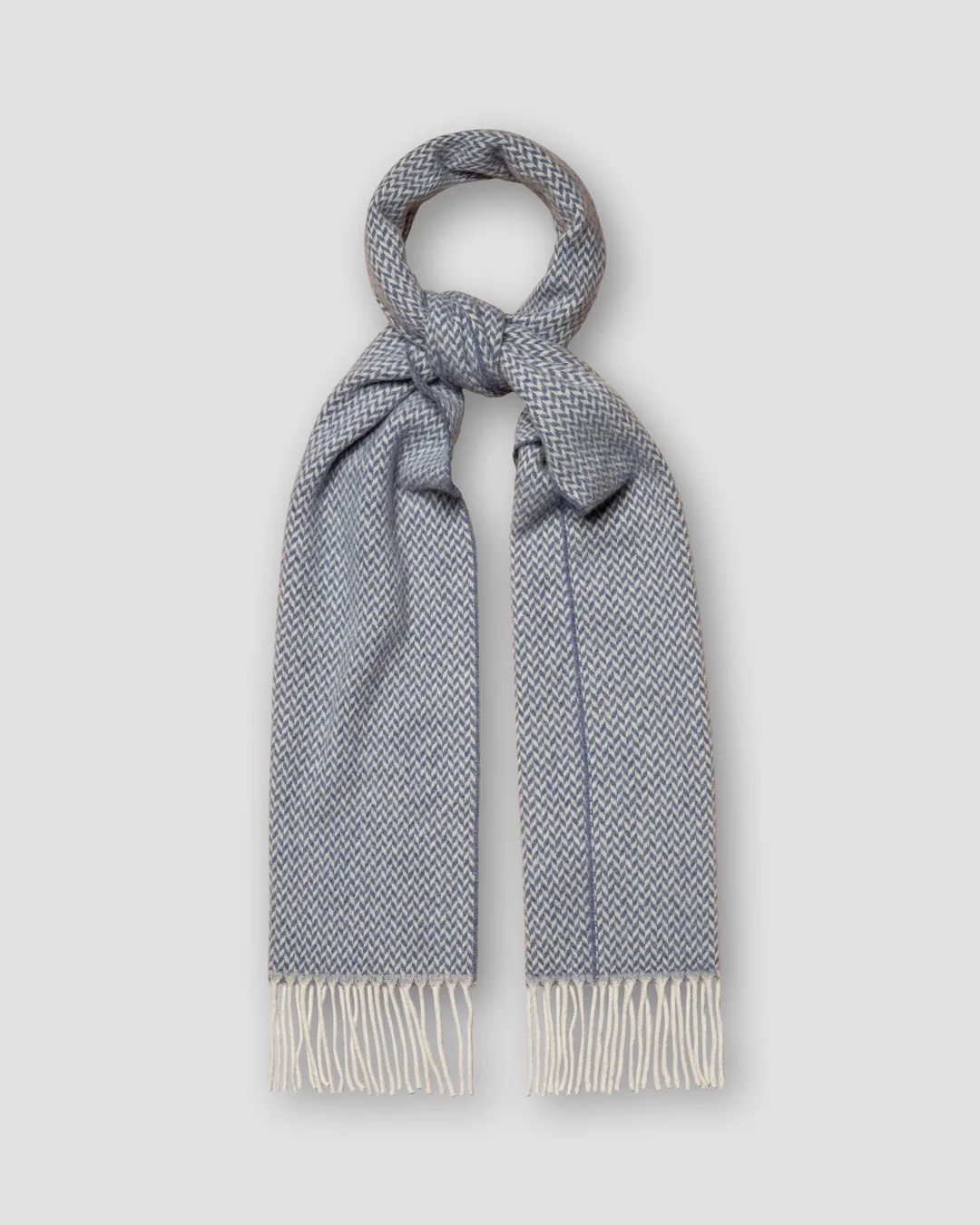 Mid Blue Herringbone Seasonal Wool Scarf - Eton