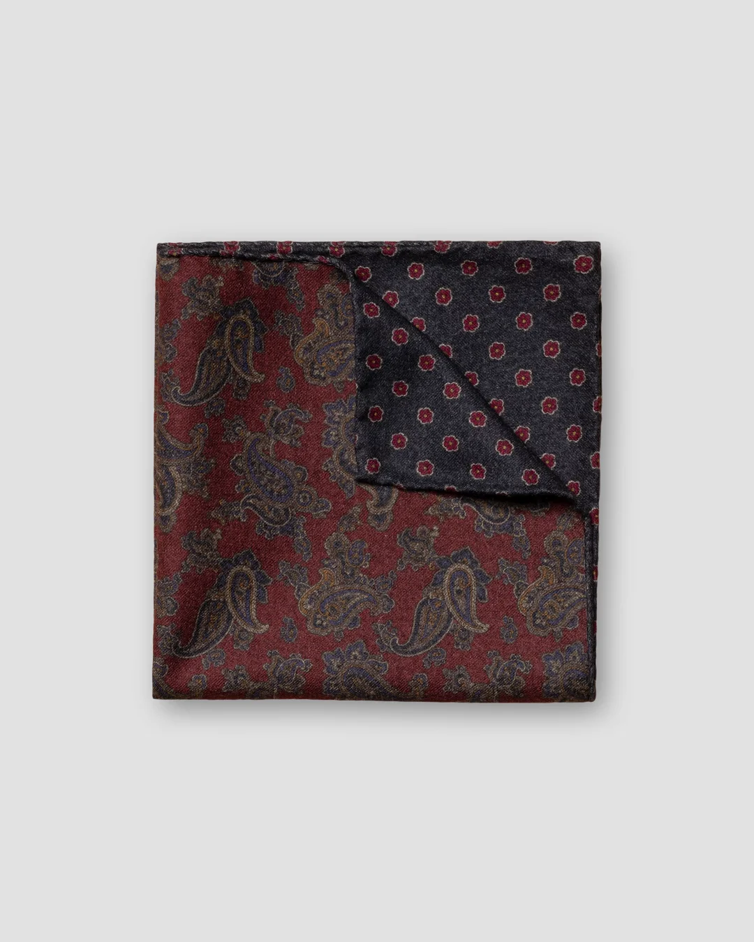 Burgundy Double-Side Wool Pocket Square - Eton