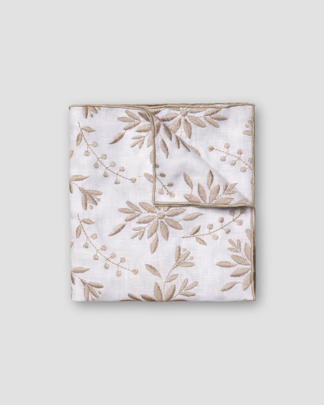 White Floral Embroidery Linen Pocket Square - Eton