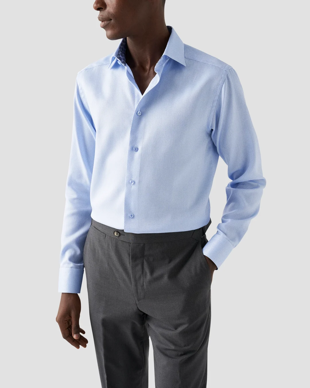 Light Blue Dobby Shirt - Medallion Contrast Details - Eton