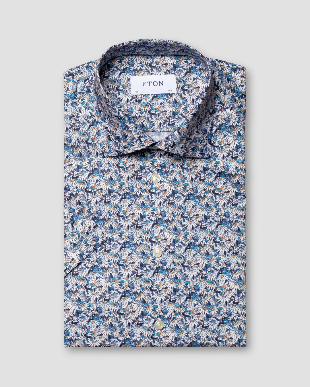Blue floral printed short sleeve shirt - Eton