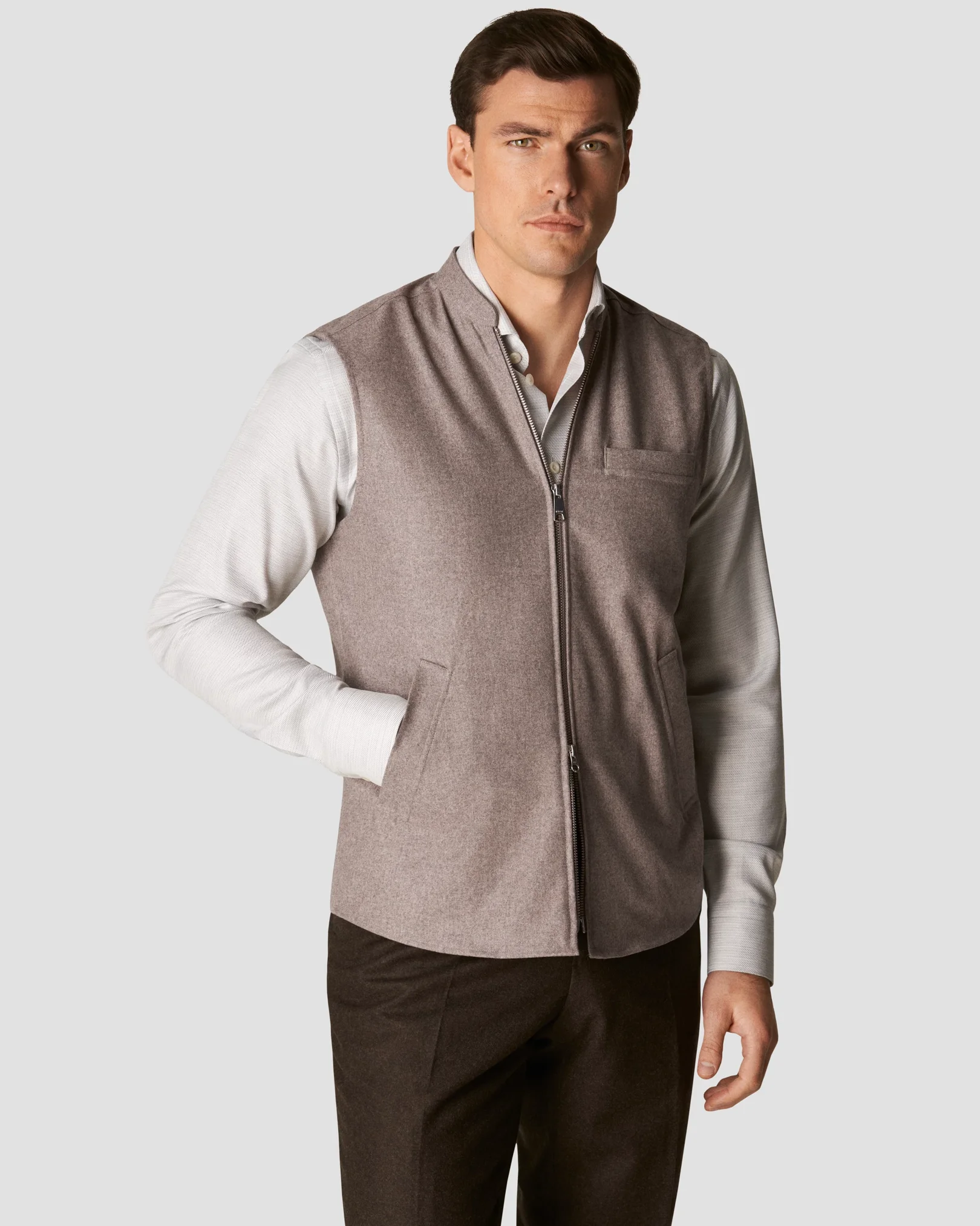 Beige Wool-Cashmere Flannel Vest - Eton