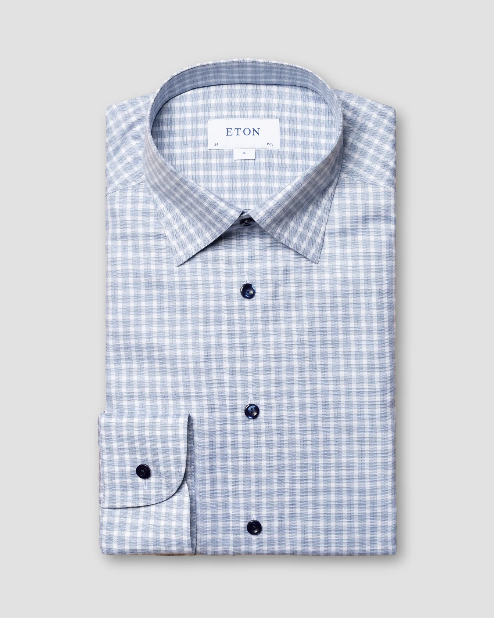 Navy Checked Cotton-Lyocell Stretch Shirt - Eton