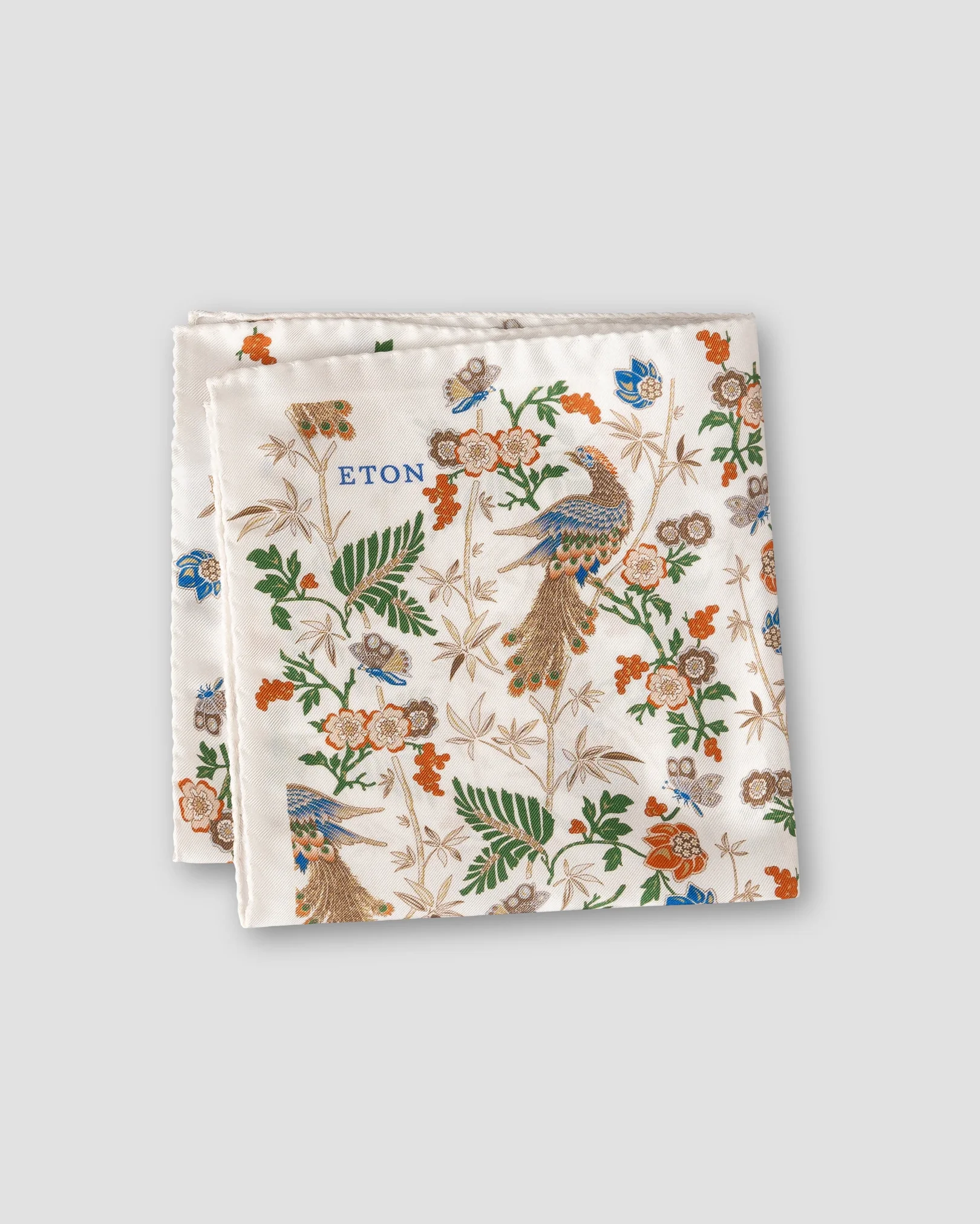 Peacock Print Silk Pocket Square - Eton