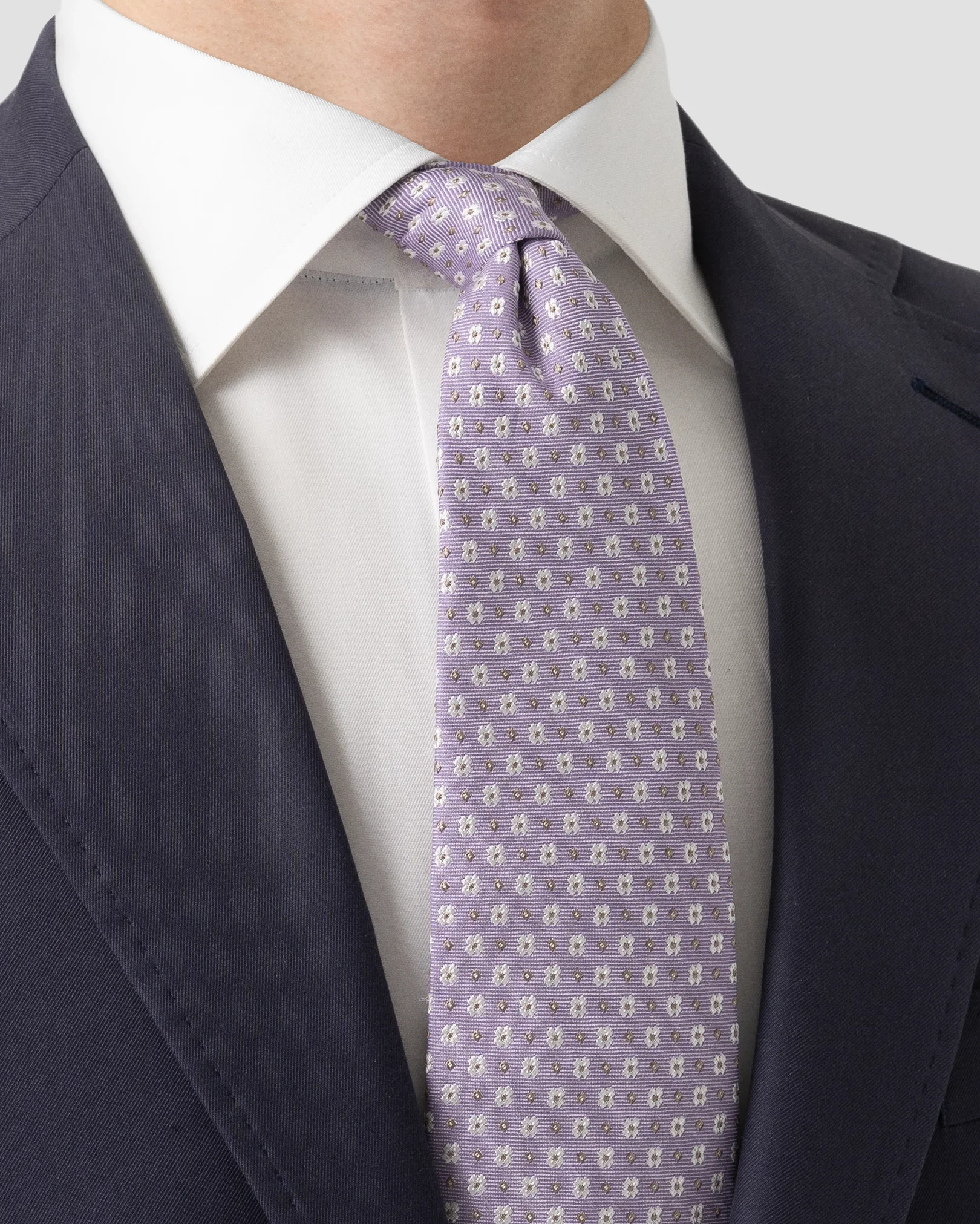 Light Purple Floral Silk Cotton Tie - Eton