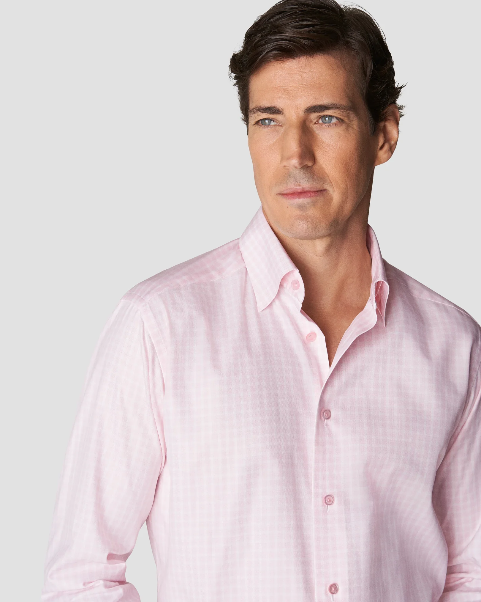 チェック柄 コットンリヨセル ストレッチ シャツ ピンク - Eton