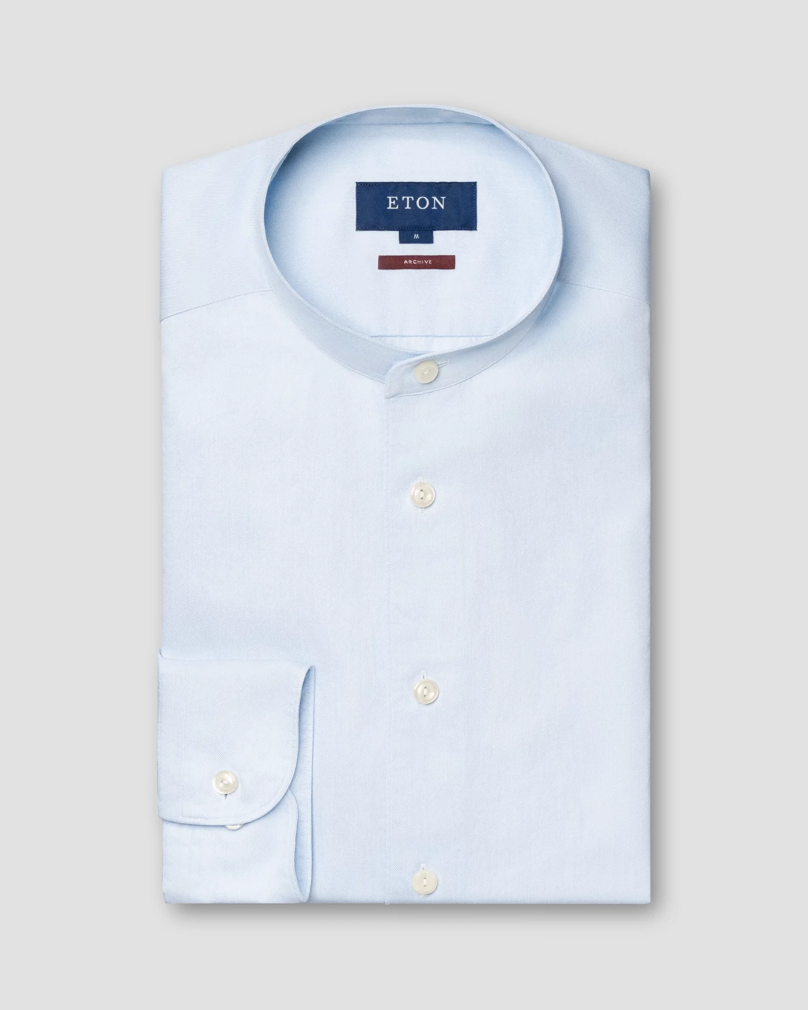 Light blue Solid Twill Band Collar Shirt - Eton