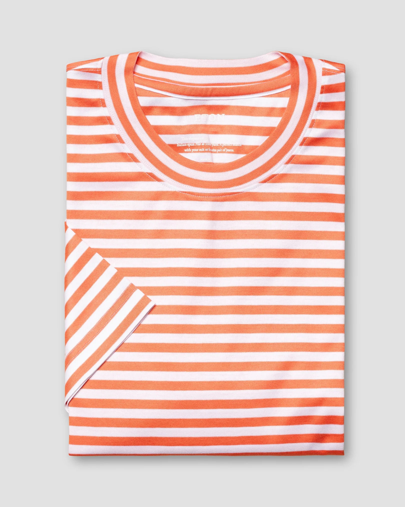 White & Orange Striped Filo di Scozia T-Shirt - Eton