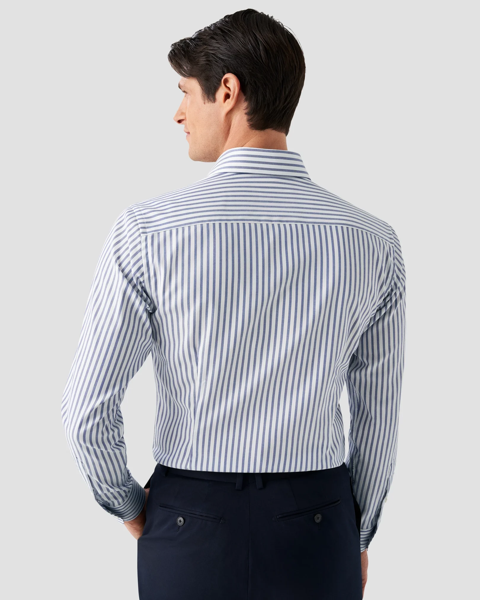 Mid Blue Wide Striped Oxford Shirt - Eton