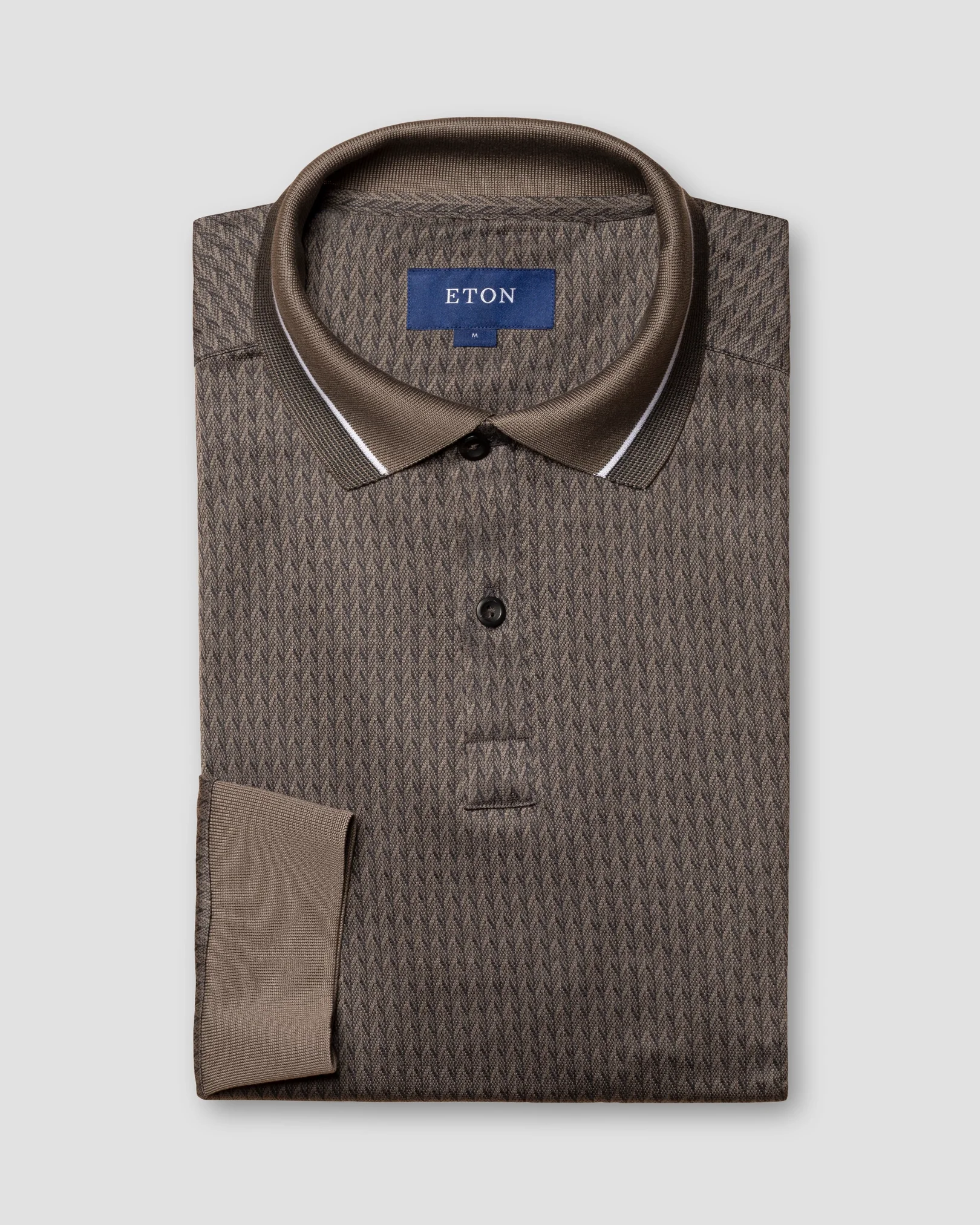 Mid Gray Filo di Scozia Jacquard Polo Shirt - Long Sleeve - Eton